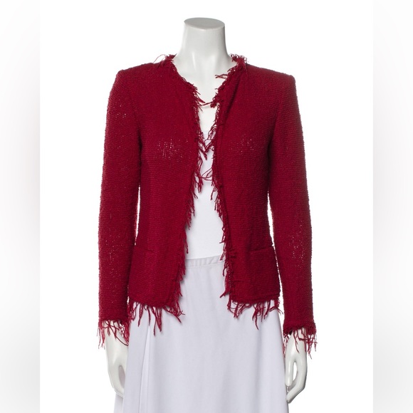 IRO | Jackets & Coats | Iro Shavani Red Tweed Boucle Fringe Jacket ...